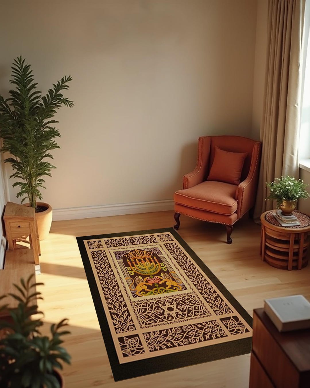 Jewish Rug, Prayer Rug, Menorah Rug, Judaica Decor, Synagogue Rug ...