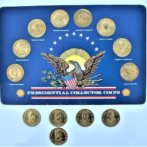 SET Shell Presidential 8 Coin Collection in Cardboard Holder Plus Extra ...
