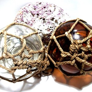 Two Fishing Floats Spheres 4.5 to 4.625 Diameter Netted Glass Balls in ...