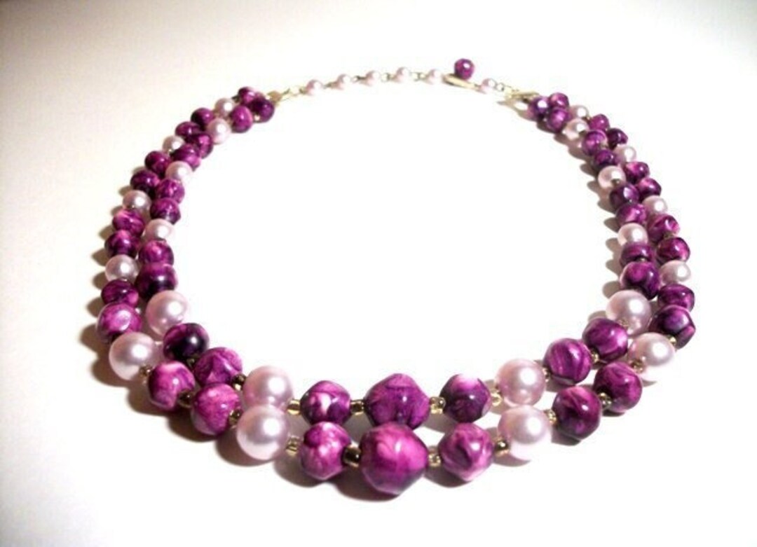 Double Multi Strand Lavender Pearl and Purple Necklace Gifts for Her ...