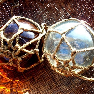 Two Fishing Floats Spheres 4.5 to 4.625 Diameter Netted Glass Balls in ...