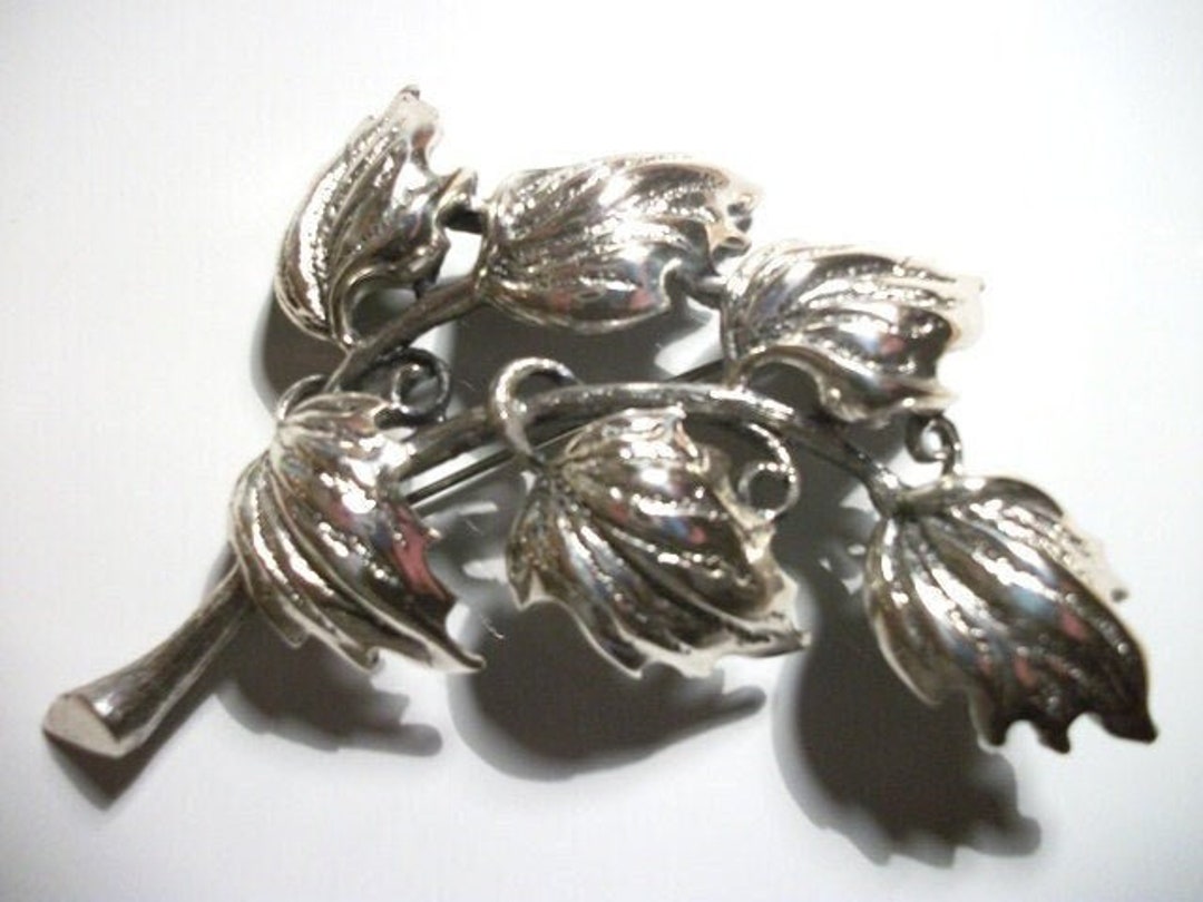 Tortolani Designer Vintage Silver Leaf Brooch Pin Fine Unique Jewelry ...