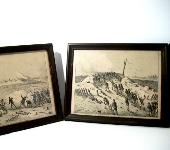 Old Fine Art CIVIL WAR 4 Battle Scenes Framed Historical Prints Antique ...
