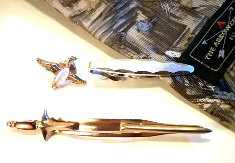 SWANK Tie Bar Sword Clip Tack Pin and a Vintage Tie - Etsy