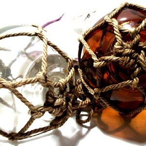 Two Fishing Floats Spheres 4.5 to 4.625 Diameter Netted Glass Balls in ...