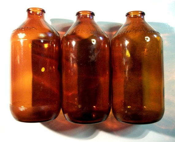 3 Old Beer Brown Glass Bottles Set Of Three Vintage Etsy
