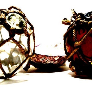 Two Fishing Floats Spheres 4.5 to 4.625 Diameter Netted Glass Balls in ...