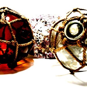 Two Fishing Floats Spheres 4.5 to 4.625 Diameter Netted Glass Balls in ...