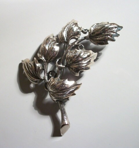 Tortolani Designer Vintage Silver Leaf Brooch Pin Fine Unique Jewelry ...