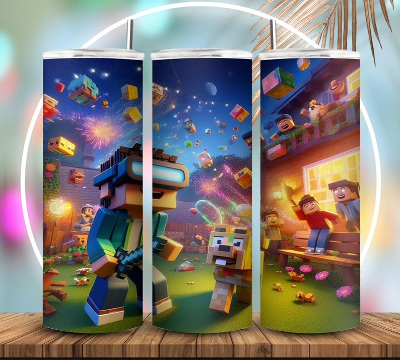 Minecraft-inspired 20oz Tumbler PNG | Gamer Skinny Tumbler Wrap ...
