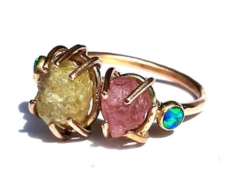 Gold Raw Diamond Ring-14k Solid Rose Gold Ring-Rough Diamond | Etsy