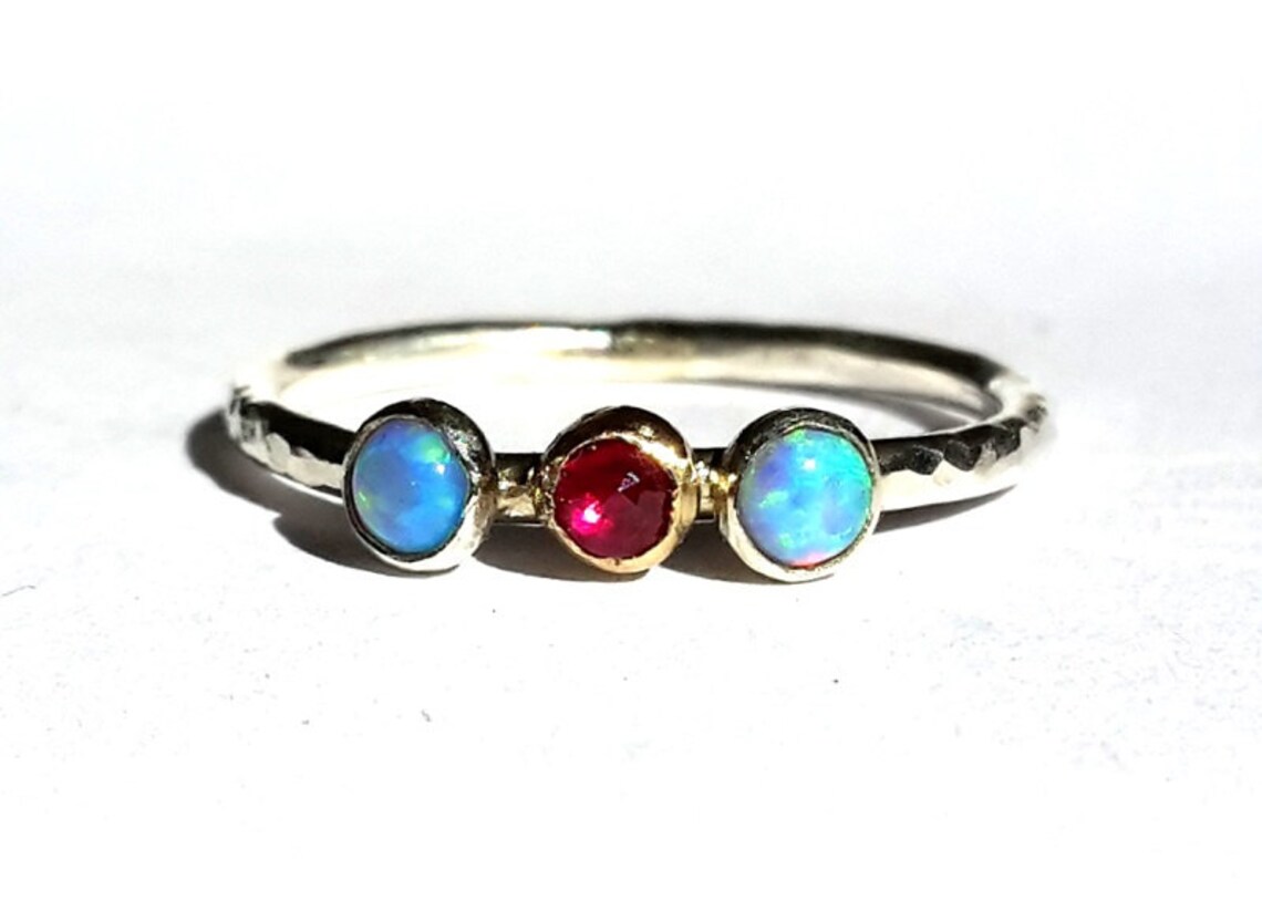 Ruby Opal Ring Opal Silver Ring-Blue Opal-Stacking | Etsy