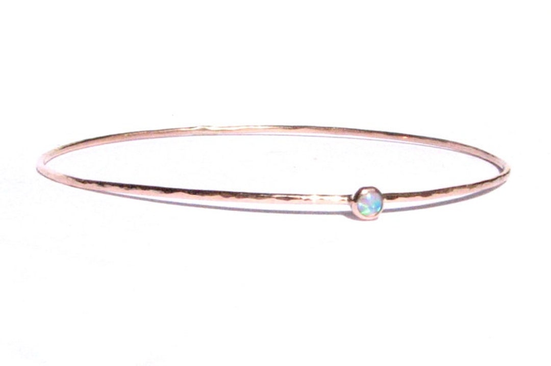 Opal on Thin 14k Solid Rose Gold Bangle Bracelet -rose Gold Bracelet ...