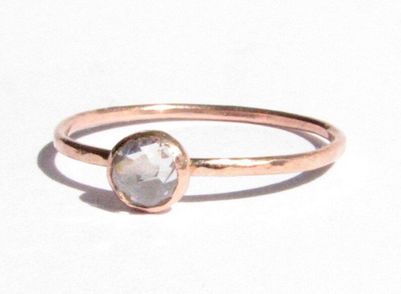 Solid Rose Gold and Rose Cut White Zircon Ring - Stacking Ring - Rose ...