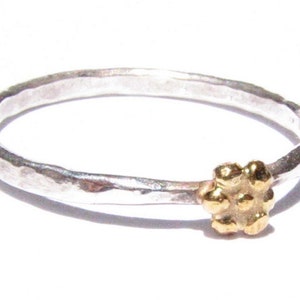 24k Yellow Gold Flower and Silver Ring - Stackable Ring - Thin Ring ...