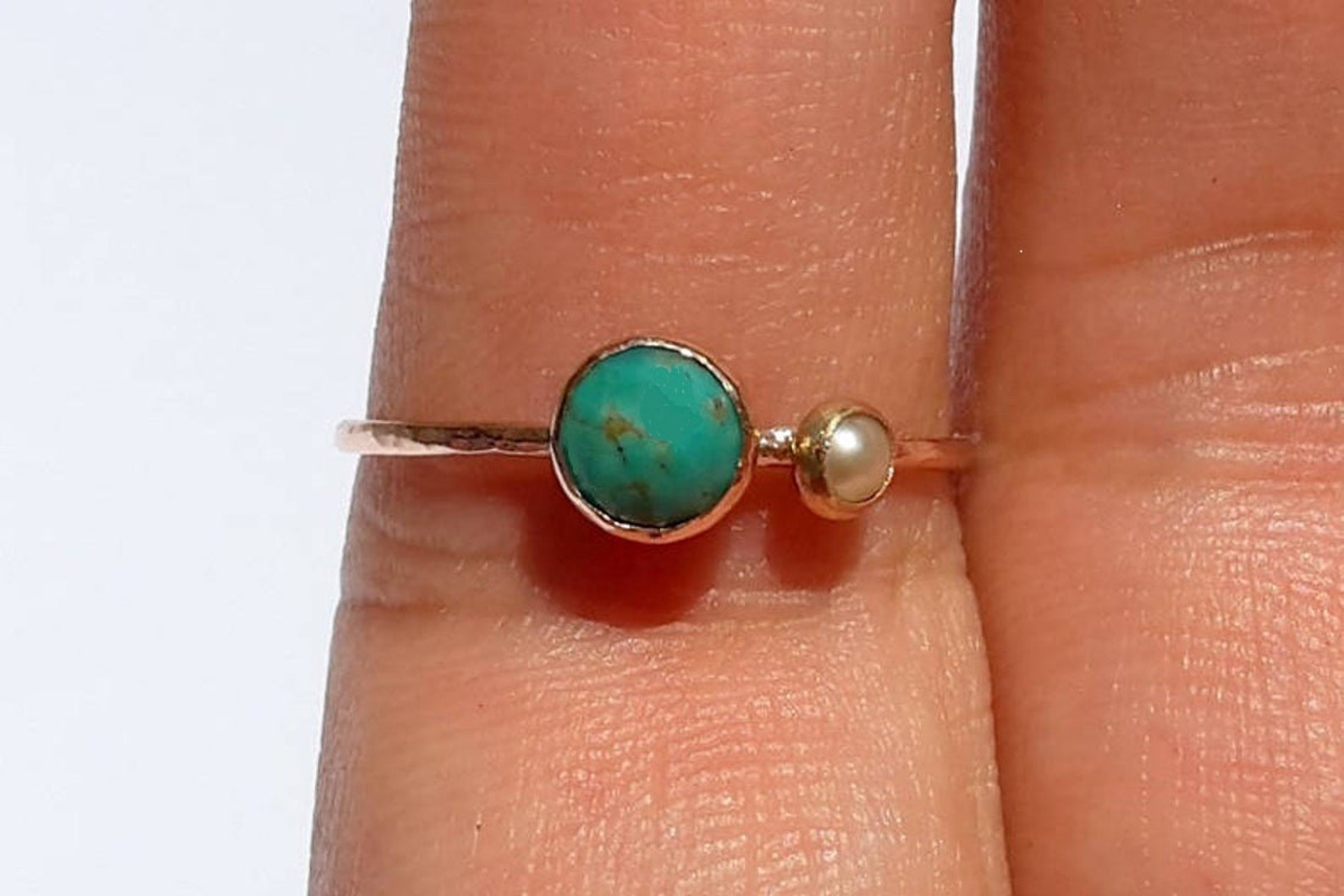 Turquoise Gold Ring - 14k Solid Rose Gold Ring - Turquoise Pearl Ring ...