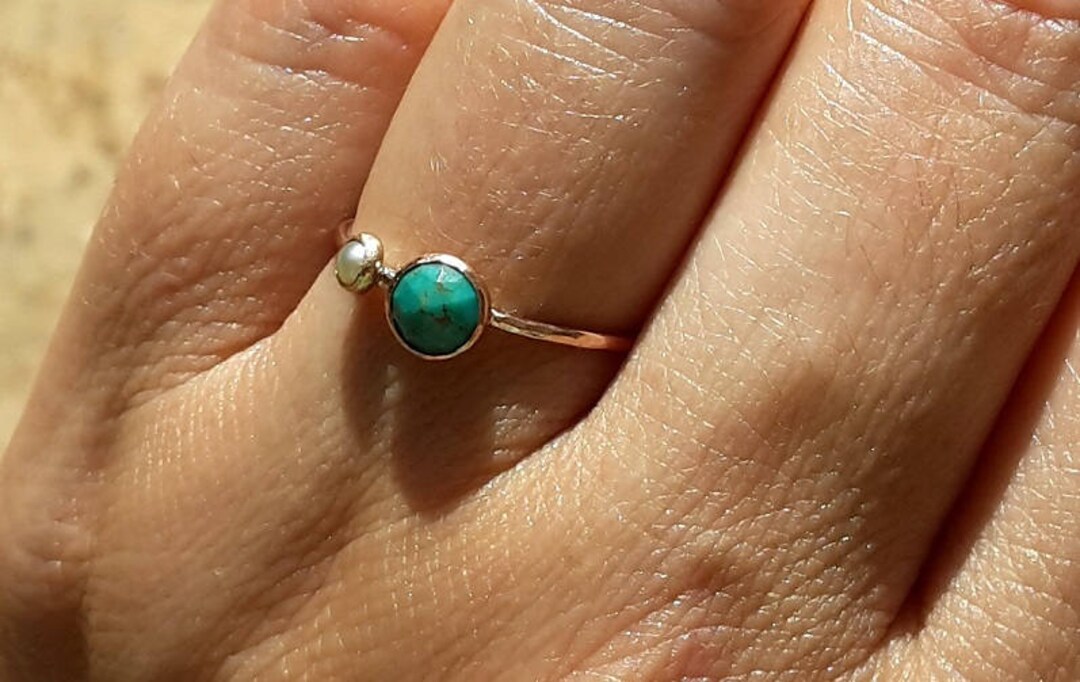 Turquoise Gold Ring - 14k Solid Rose Gold Ring - Turquoise Pearl Ring ...