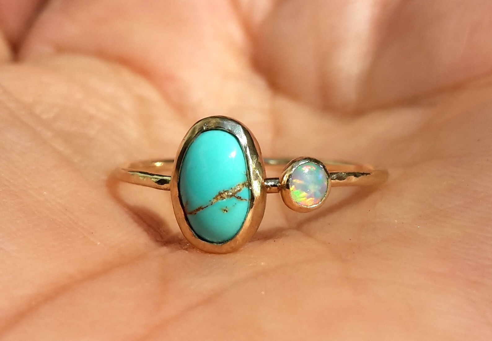 14k Solid Gold Turquoise and Opal Ring-turquoise Engagement - Etsy