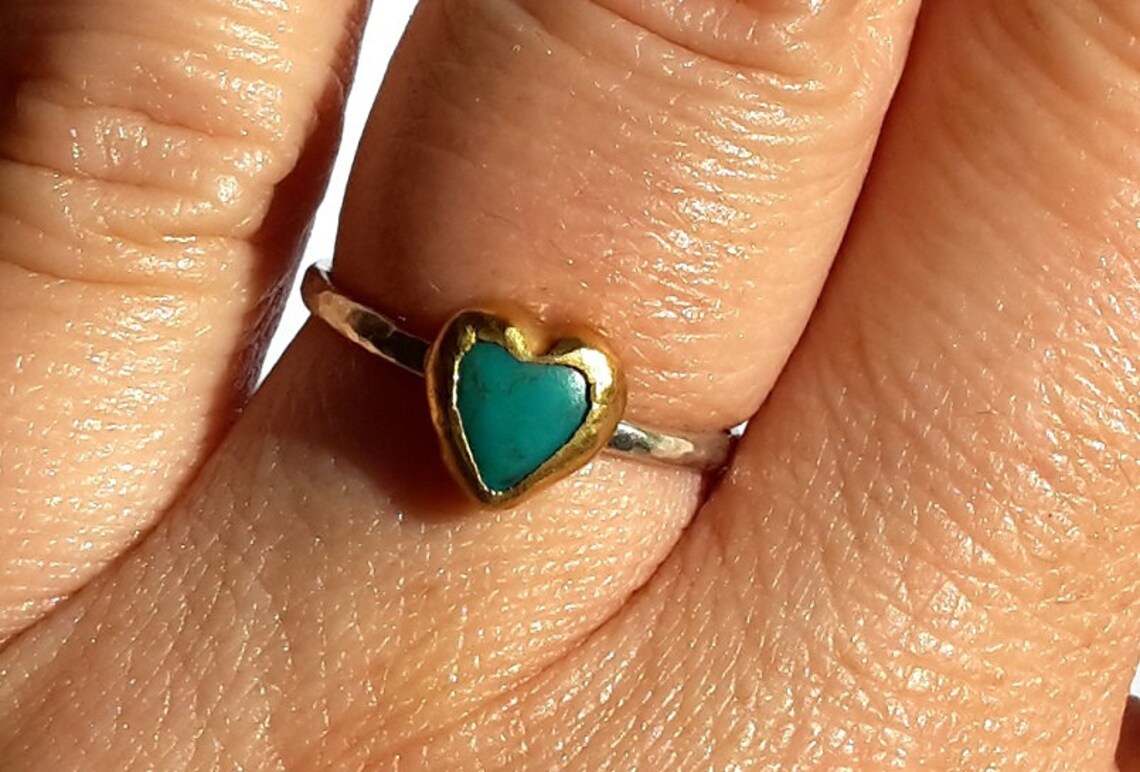 Turquoise Heart Ring - 24k Gold and Silver Ring- Pinky Ring-stackable ...