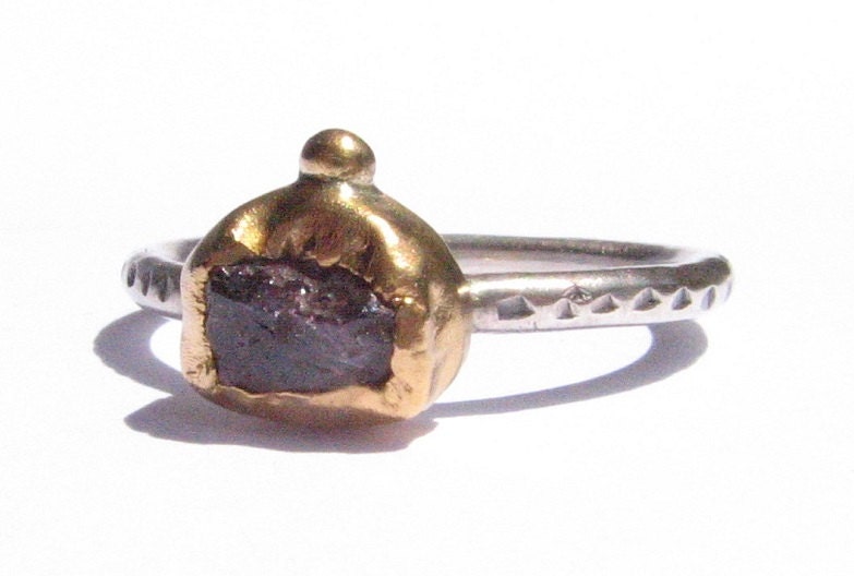 Natural Rough Tourmaline Ring 24k Solid Yellow Gold & Silver | Etsy