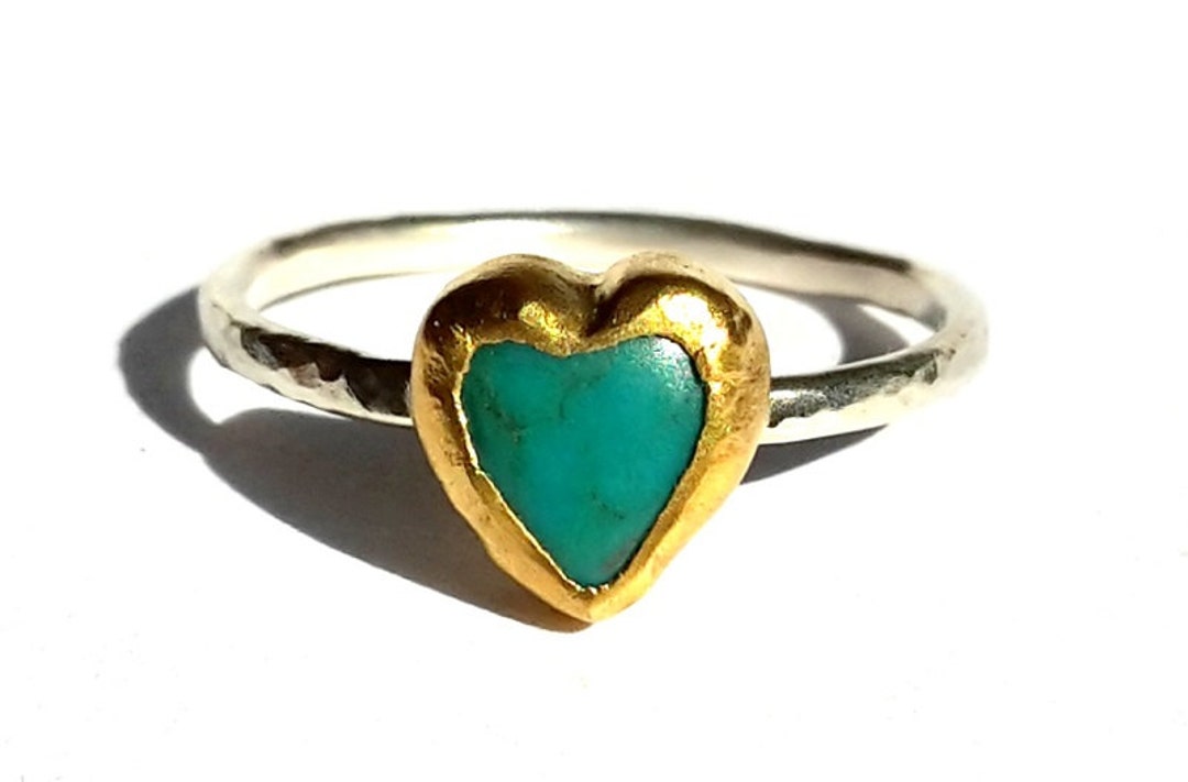 Turquoise Heart Ring - 24k Gold and Silver Ring- Pinky Ring-stackable ...