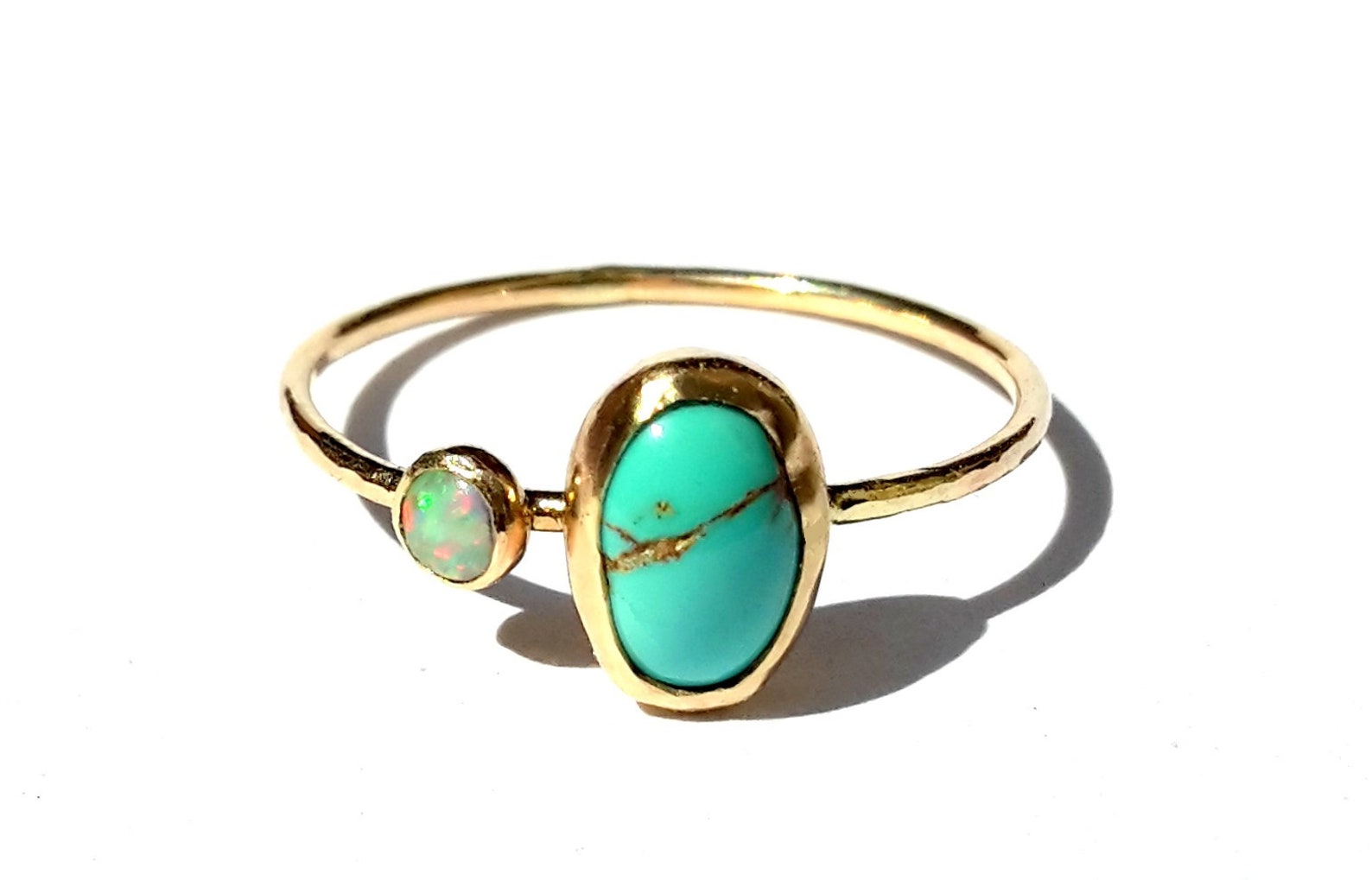 14k Solid Gold Turquoise and Opal Ring-turquoise Engagement - Etsy