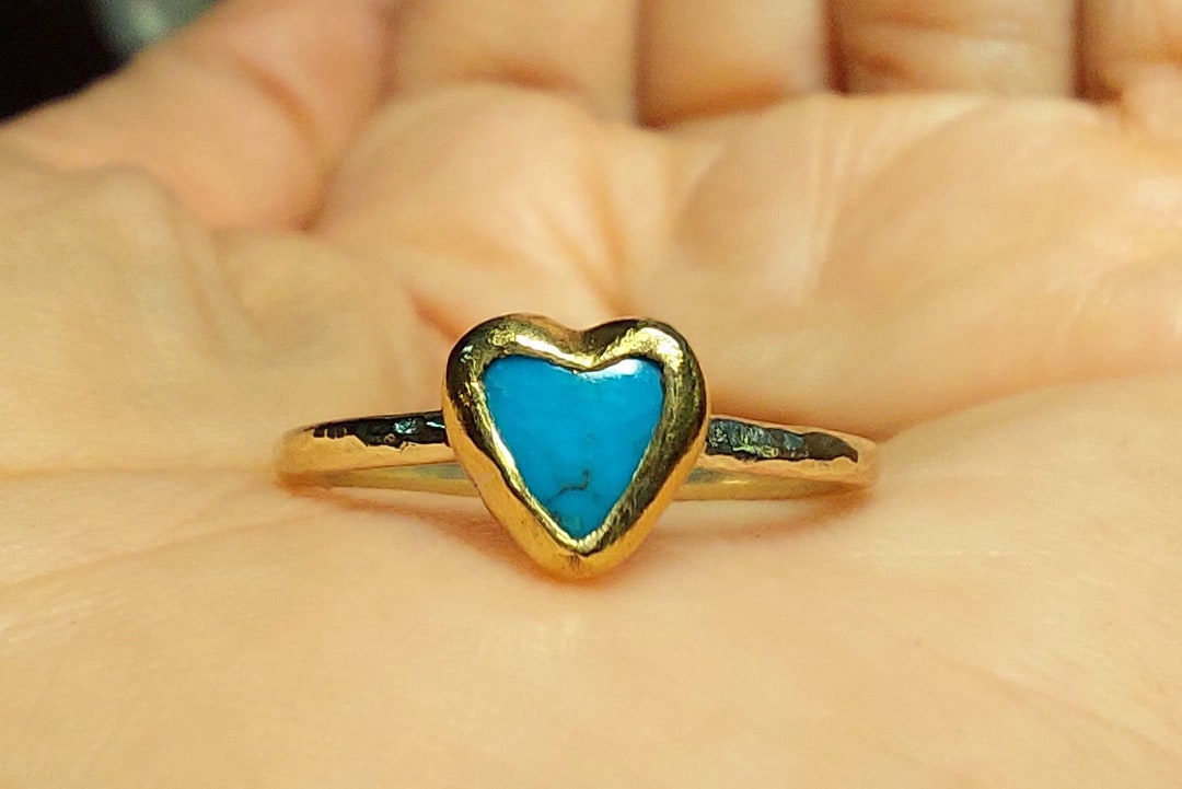 Solid Gold Turquoise Heart Ring-24k and 14K Gold Ring-valentine's Day ...