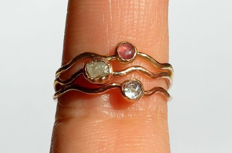 Set of 3 Rings-wavy Rings-solid 14k Rose and Yellow Gold - Etsy