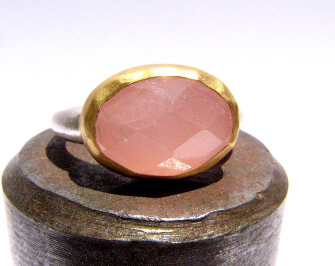 Rose Cut Rose Quartz 24k Gold and Sterling Silver Ring. - Etsy