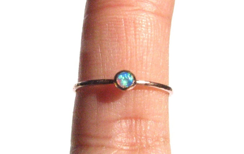 Thin Opal Ring SOLID Rose Gold Opal Ring stacking Ring thin - Etsy
