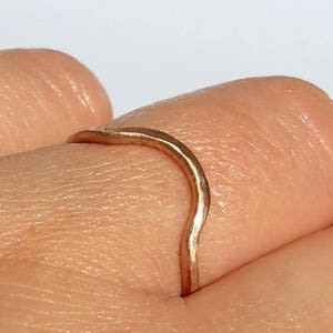 SOLID Gold Curved Ring - 14k Rose Gold Arc Ring - Hammered Gold Stacking Ring - Curved Wedding ...