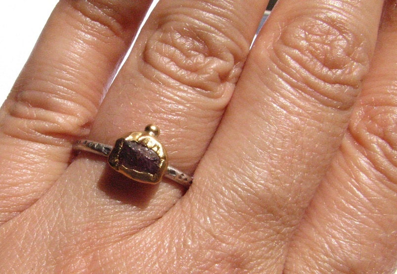 Natural Rough Tourmaline Ring 24k Solid Yellow Gold & Silver | Etsy