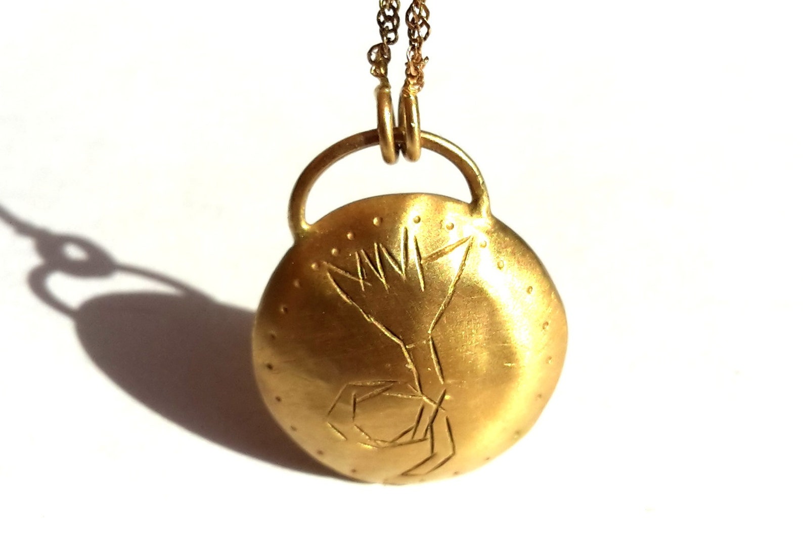 14k Solid Gold Necklace Pendant Engraved Flower Pendant Gold Pendant ...