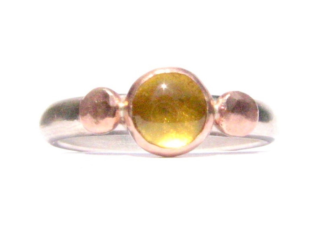 Tourmaline, Solid Rose Gold and Silver Ring - Yellow Tourmaline ...