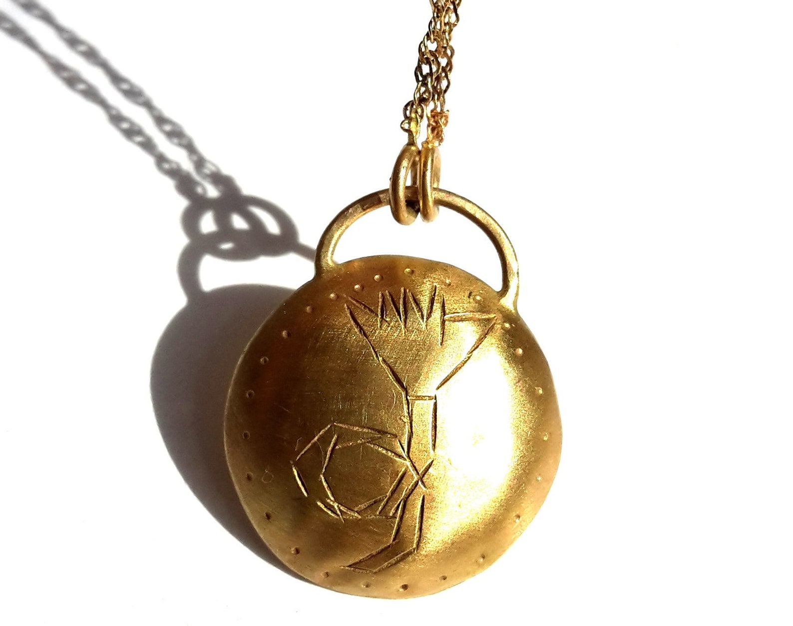 14k Solid Gold Necklace Pendant - Engraved Flower Pendant - Gold ...