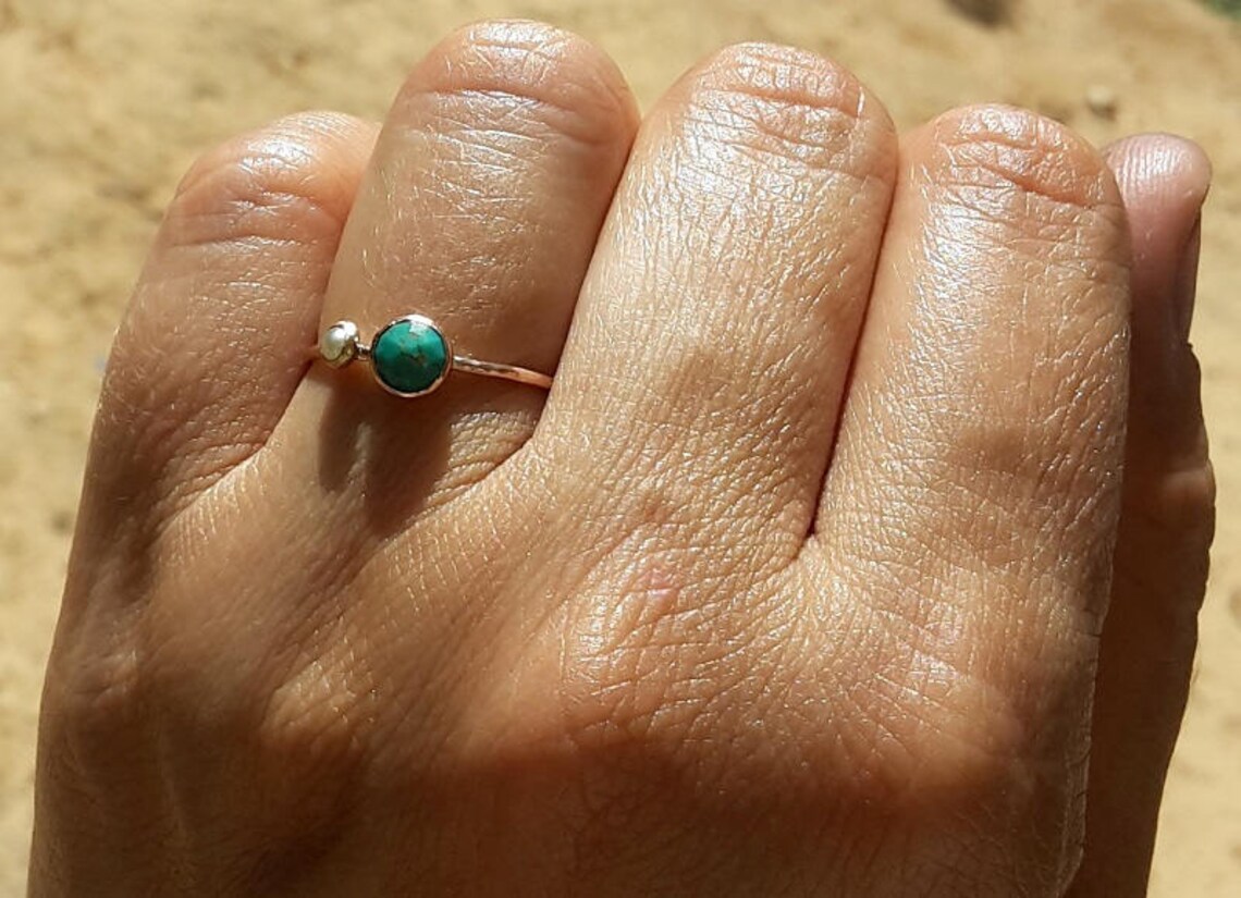 Turquoise Gold Ring - 14k Solid Rose Gold Ring - Turquoise Pearl Ring ...