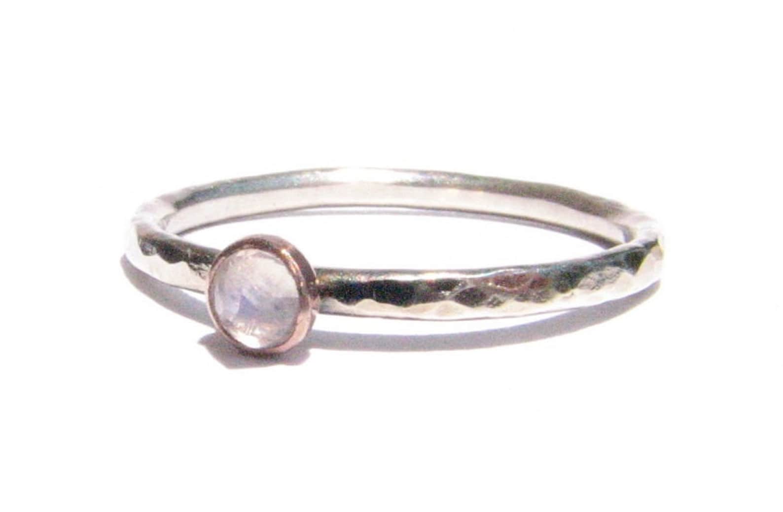 Moonstone, Solid Rose Gold & Silver Ring - Faceted Rainbow Moonstone ...