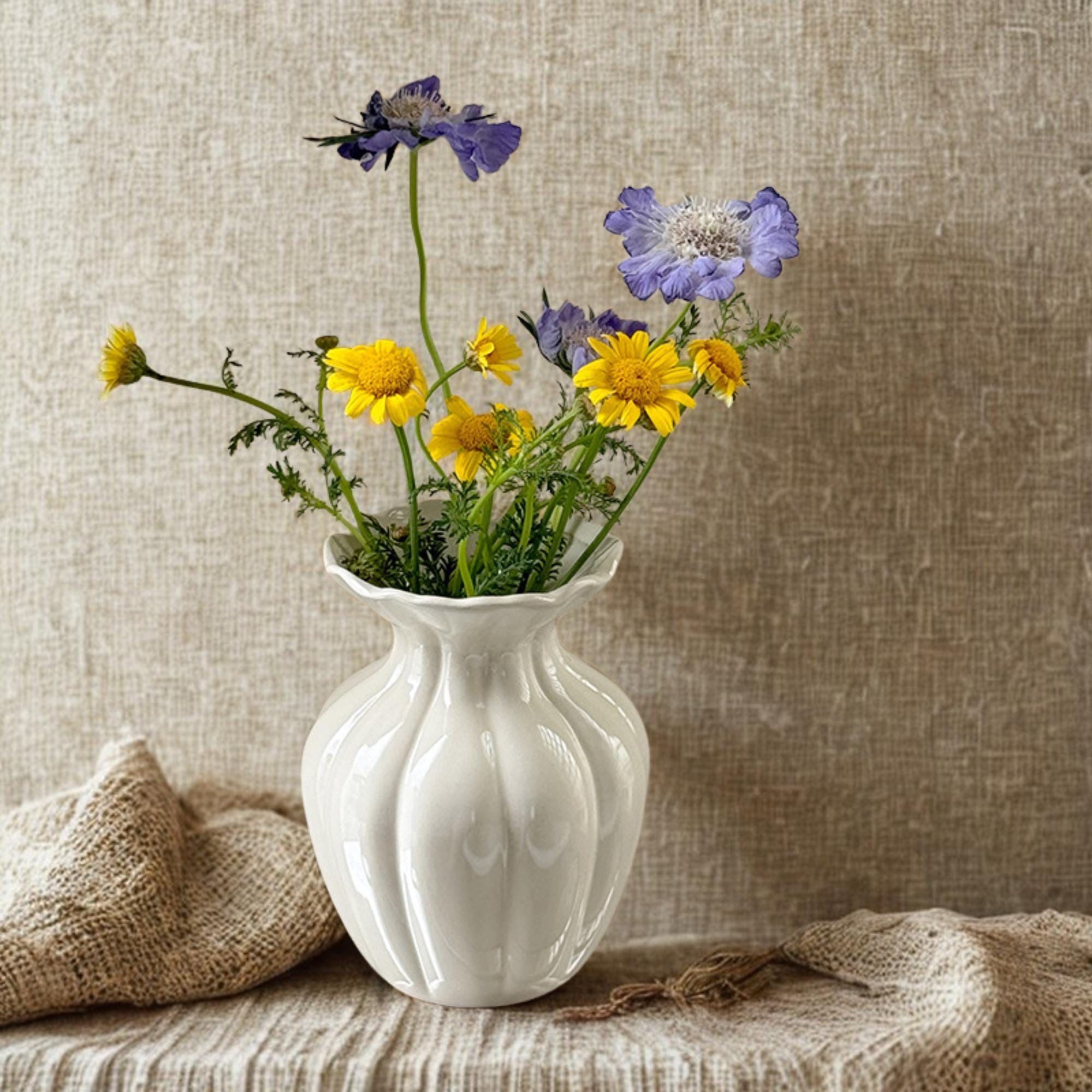 Elegant White Ceramic Vase | Fluted Design | Minimalist Home Accent - Etsy