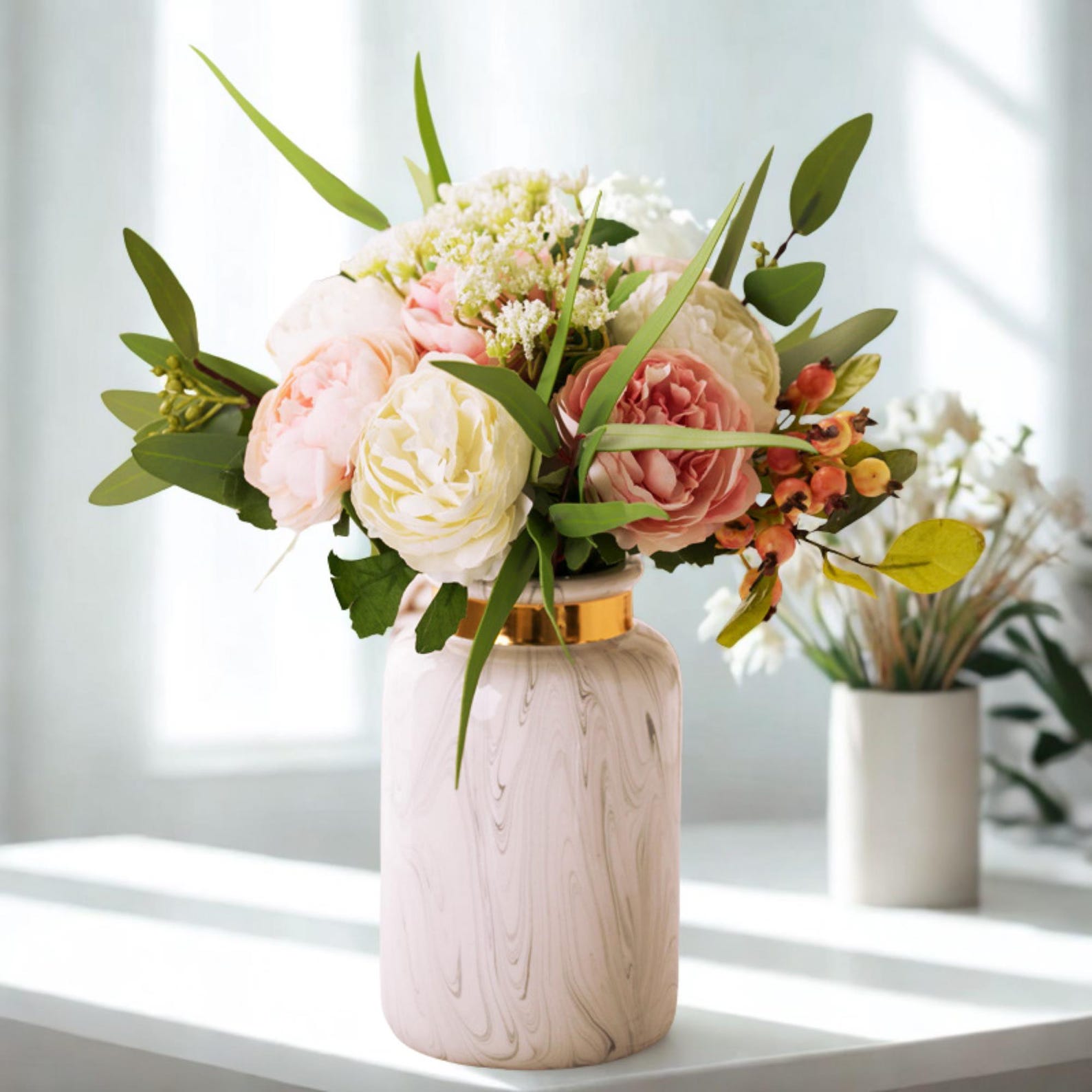 Luxury Marble Ceramic Vase Set With Gold Rim | Modern Nordic Style Home ...