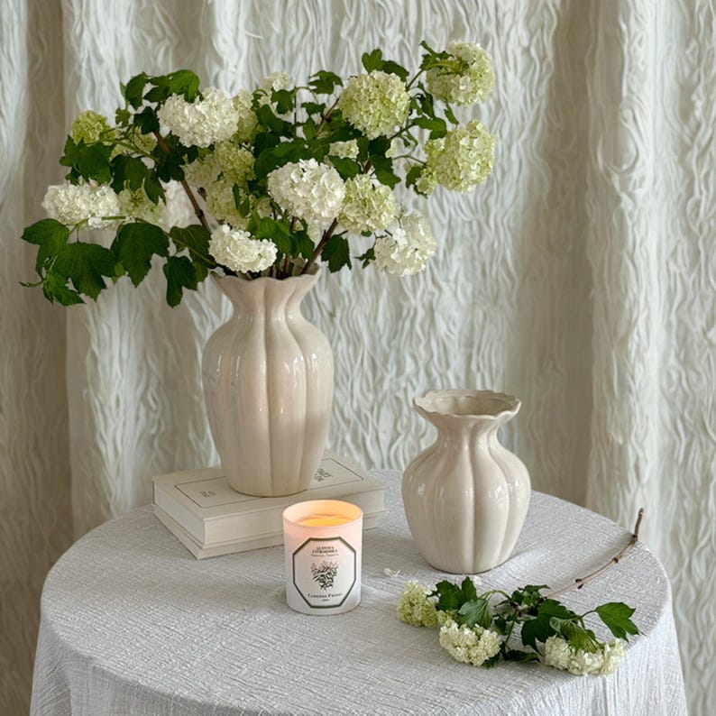 Elegant White Ceramic Vase | Fluted Design | Minimalist Home Accent - Etsy