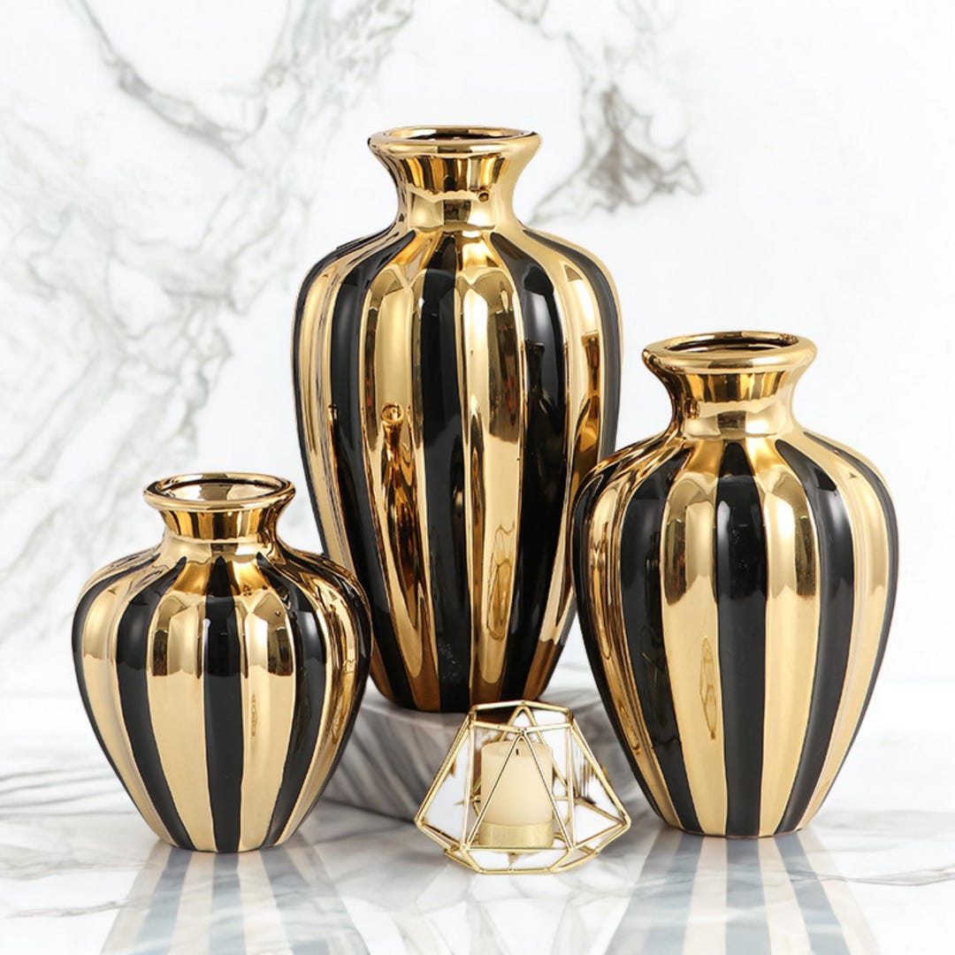 Black and Gold Ceramic Vase: Modern Home Decor - Etsy