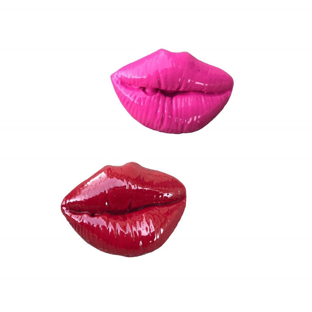 Pink Lips Pin | Red Lips Pin | Polymer Clay Lips Pin | Kiss Pin ...