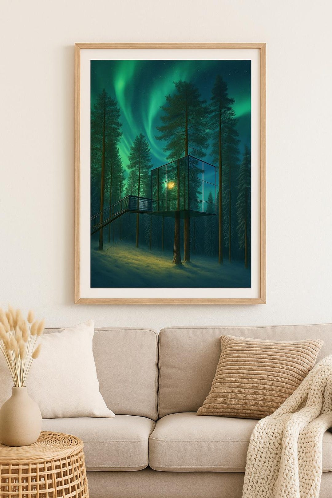 Northern Lights Treehouse Wall Art – Digital Download | Scandinavian ...