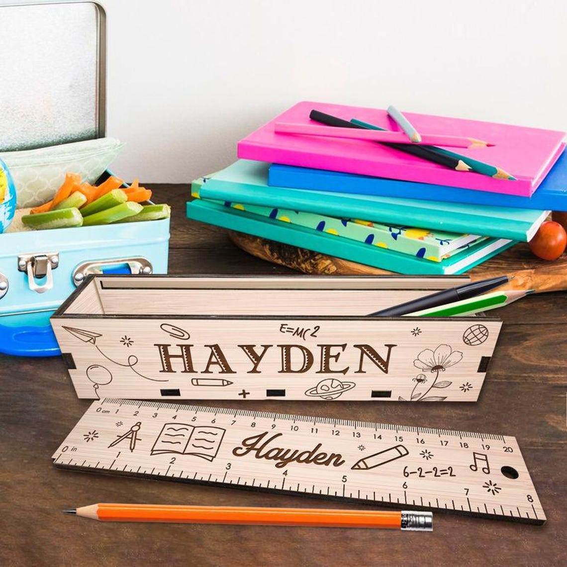 Wooden Pencil Case With a Sliding Lid, Wooden Pen and Pencil Box, Gift ...