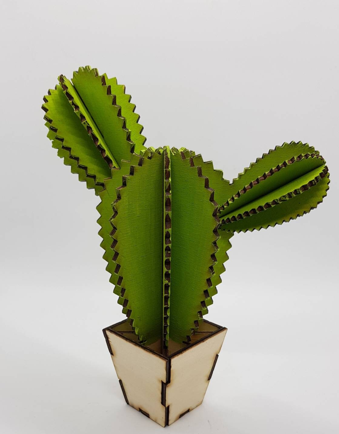 Mini Wooden Cactus Sculpture Flowering Pot Plant Succulent Etsy