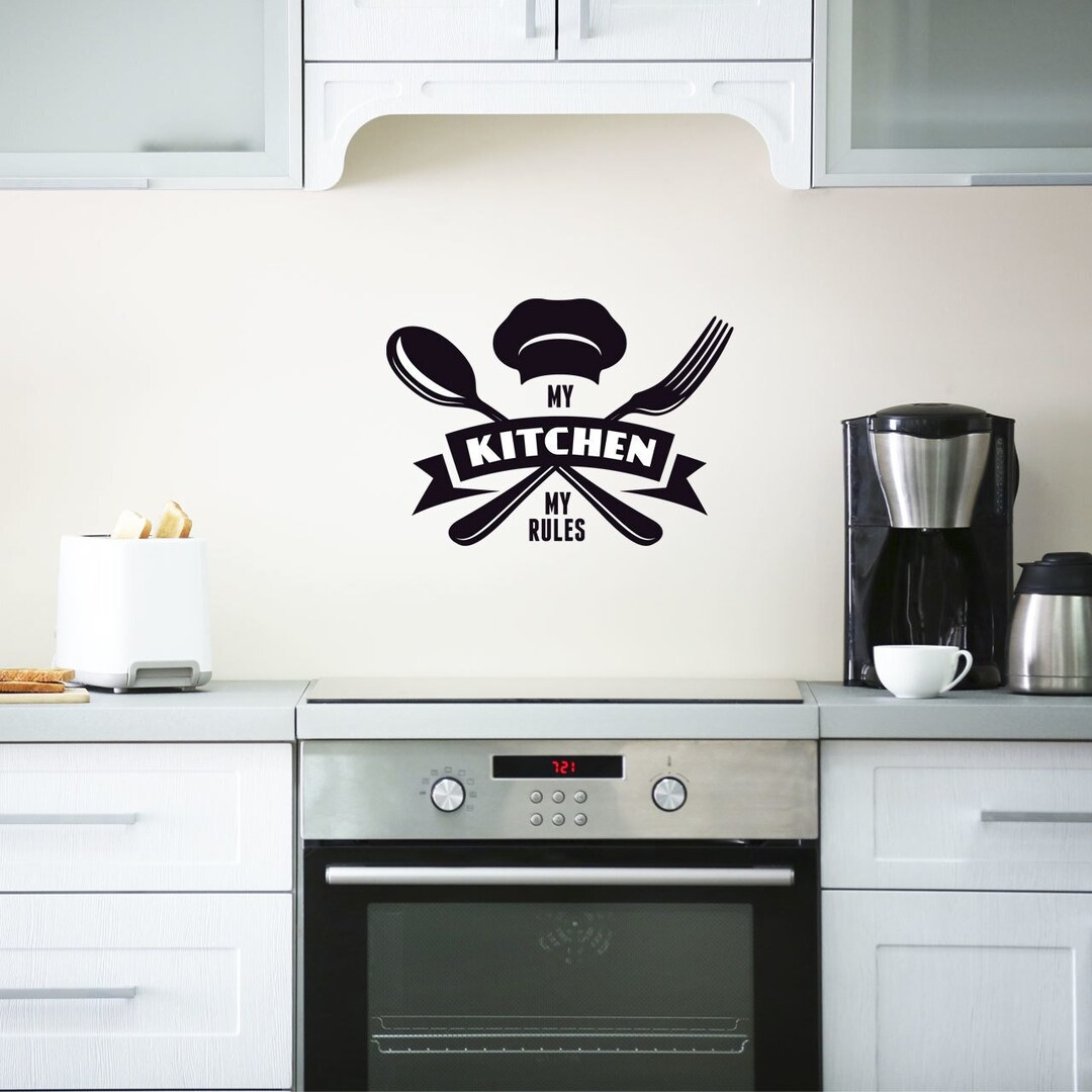 Kitchen Rules Vinyl Wall Decal | Chef Hat, Spoon & Fork - Etsy
