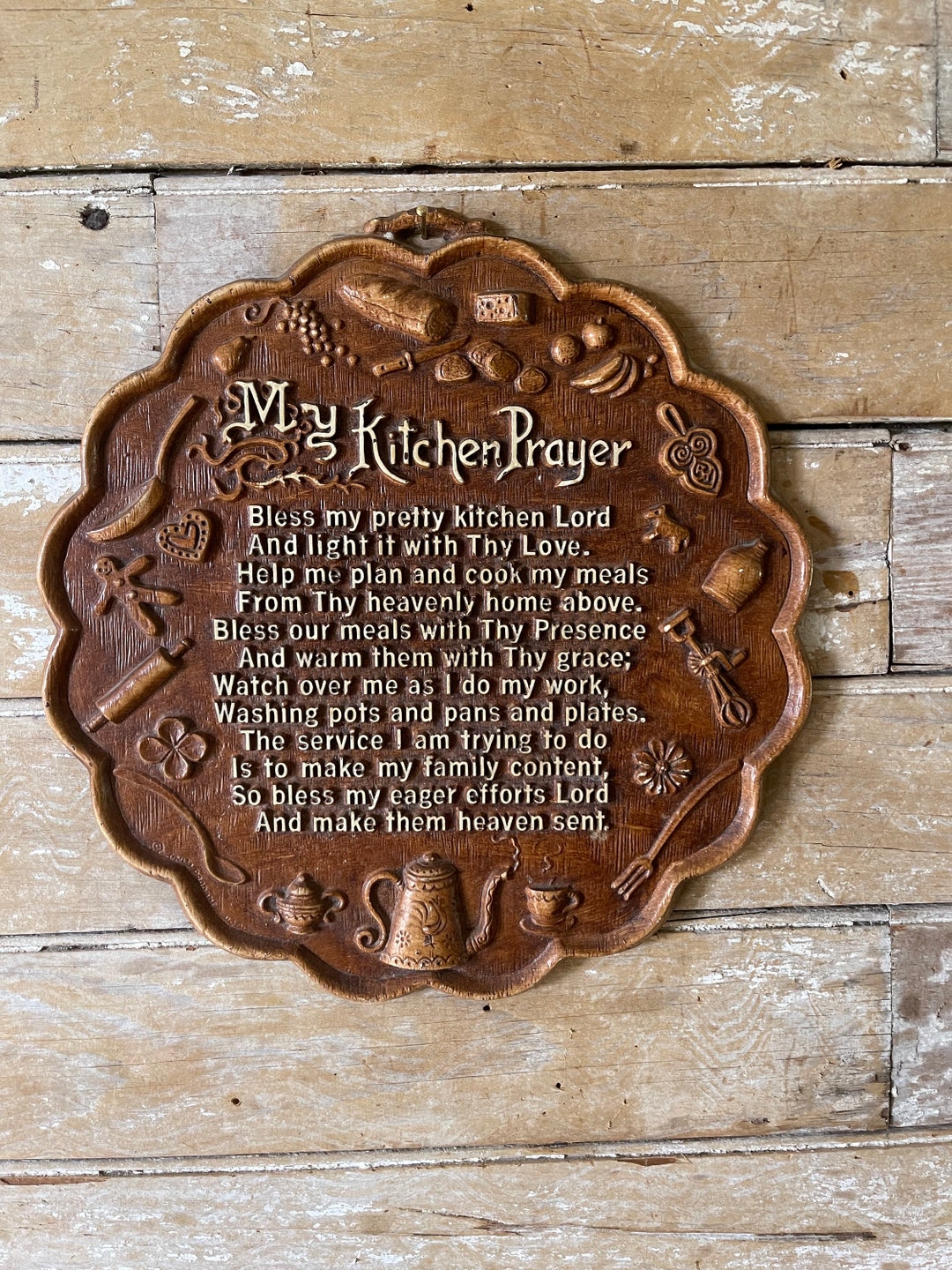 Vintage My Kitchen Prayer Plaque Syroco Wood Sweet - Etsy