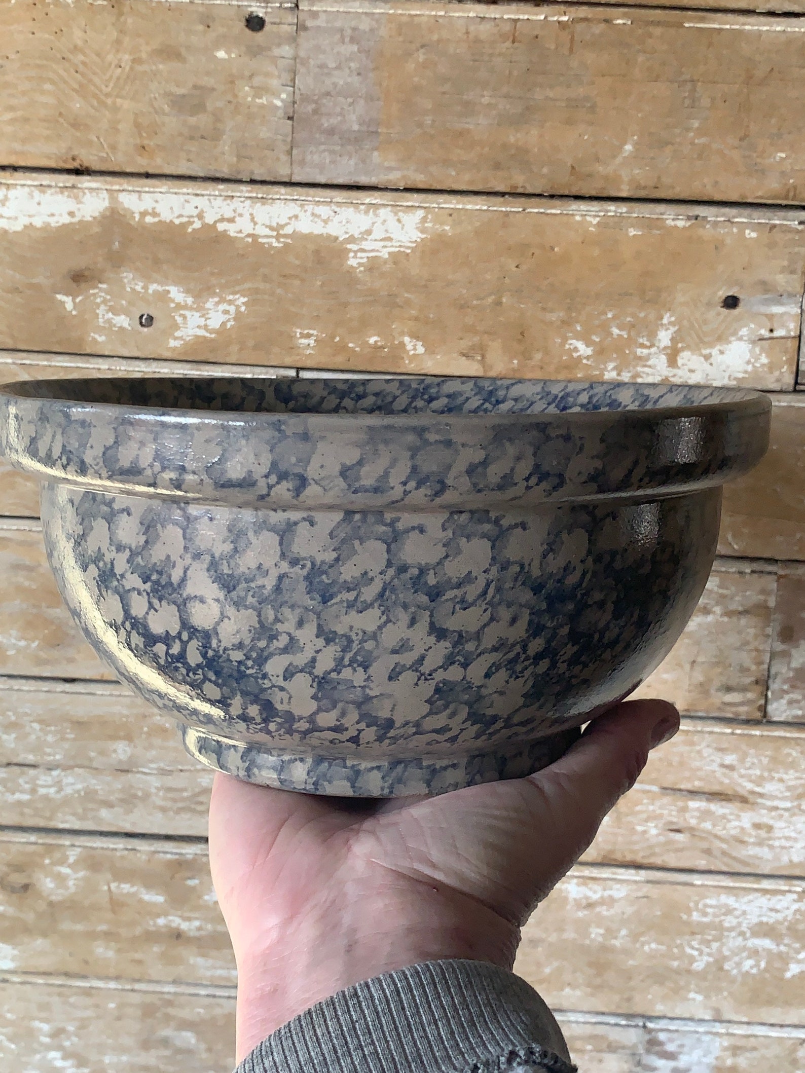 Vintage Splattered Blue Bowl Handmade Gray Salt Glazed With - Etsy