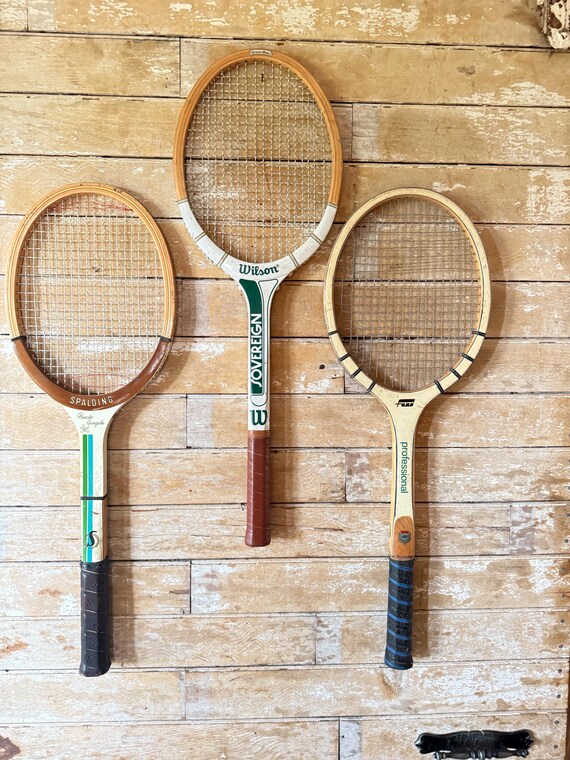 Vintage Tennis Rackets Green Color Wooden Set of 3 - Gem