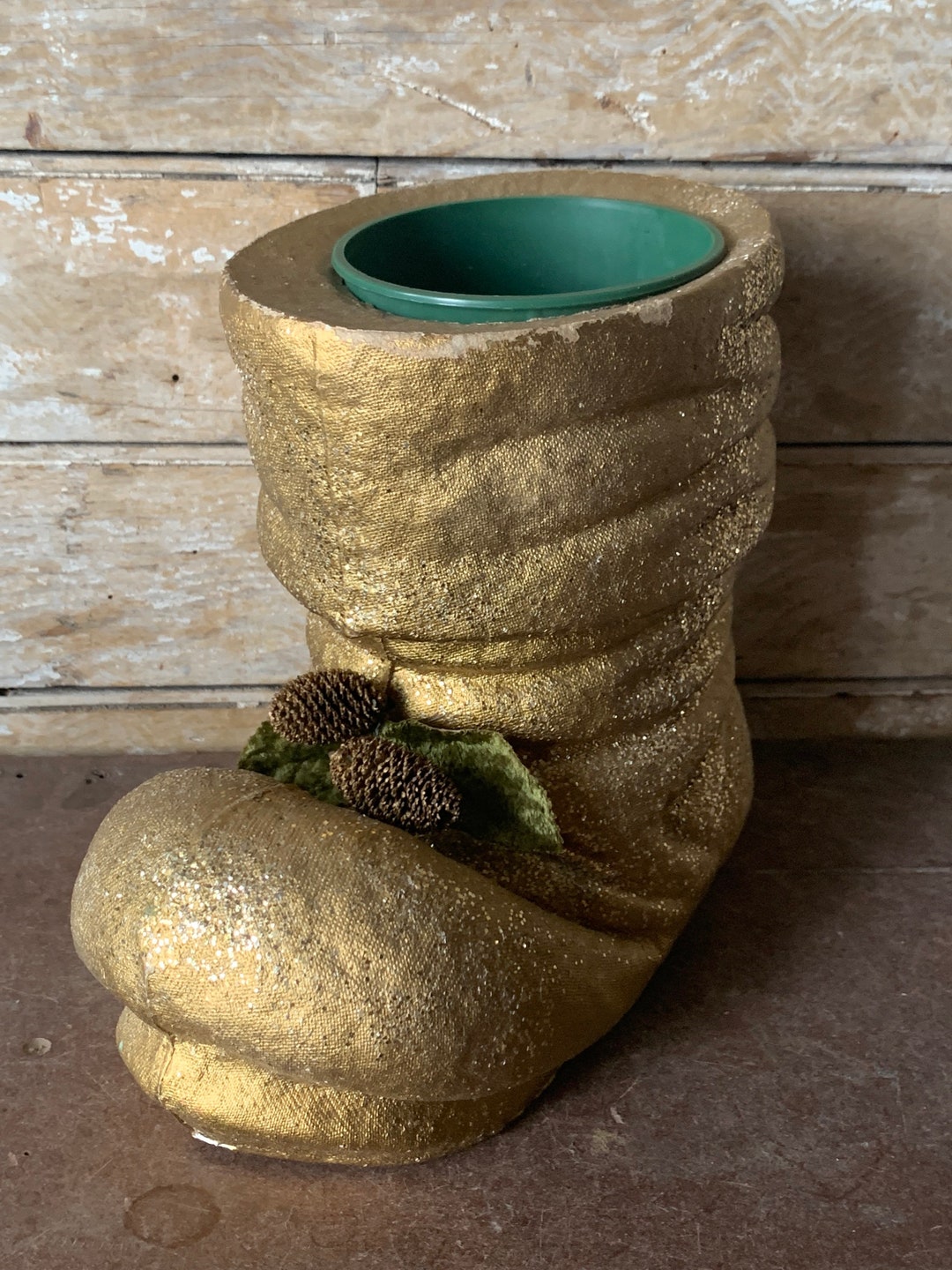 Vintage Christmas Santa Boot Paper Mache Gold Adorable - Etsy